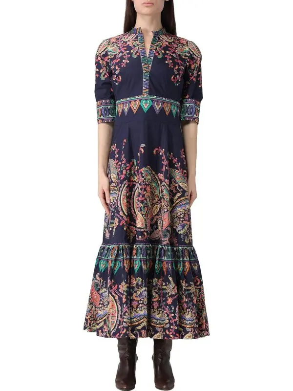 Etro Paisley Cotton Midi Dress - Blue