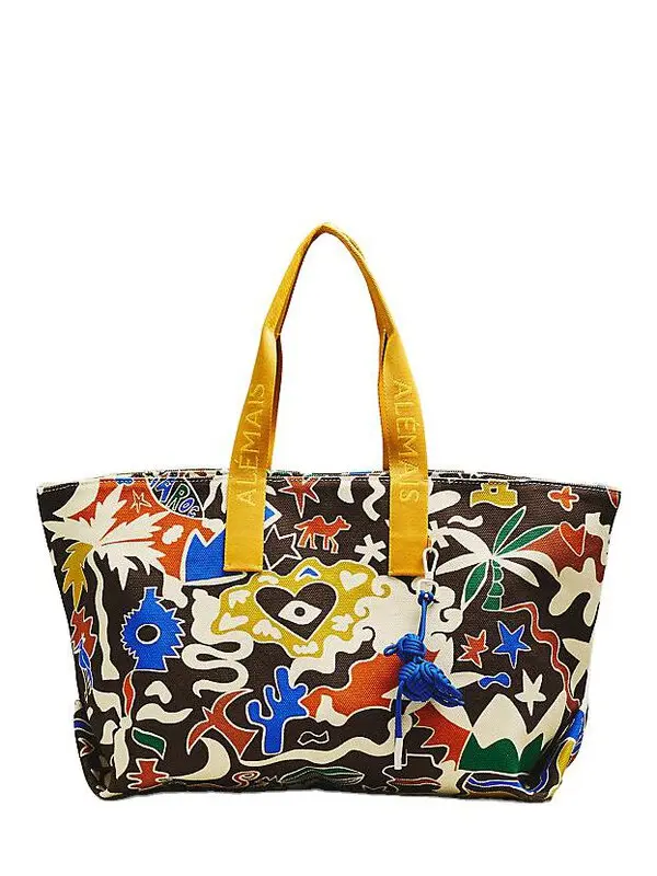 ALEMAIS Printed Beach Tote With Charm - Blue Pattern