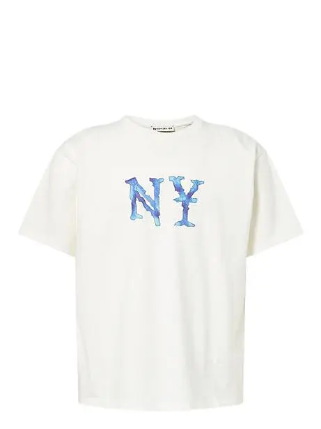 DUKE + DEXTER Watercolour Ny Crewneck Cotton-jersey T-shirt - White