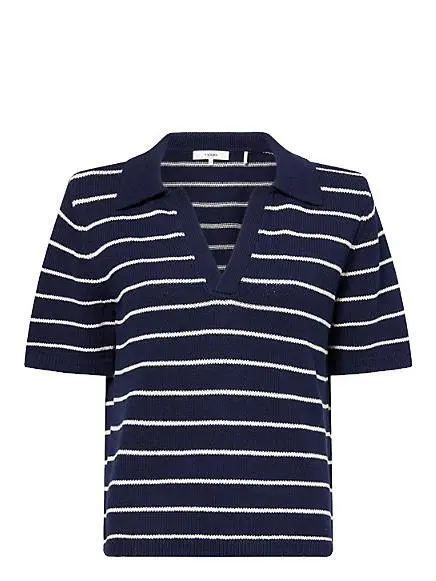 FRAME Striped Cotton-blend Polo Top - Navy Multi