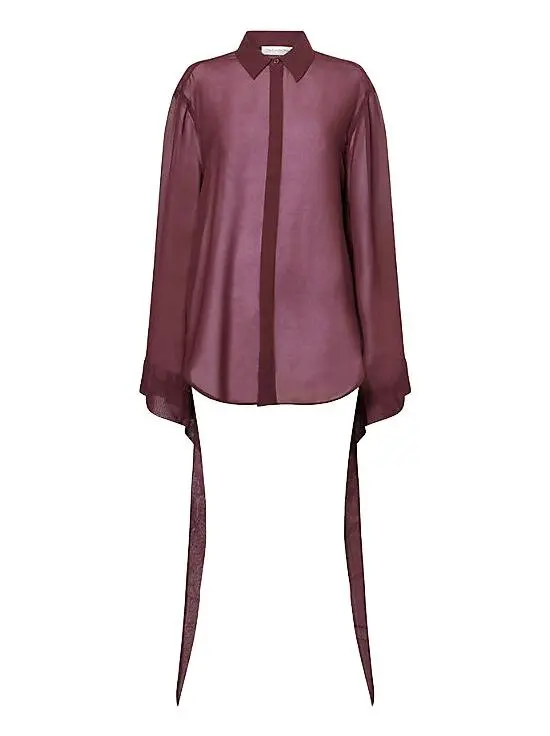 THE FRANKIE SHOP Verlin Sheer Chiffon Shirt - Burgundy