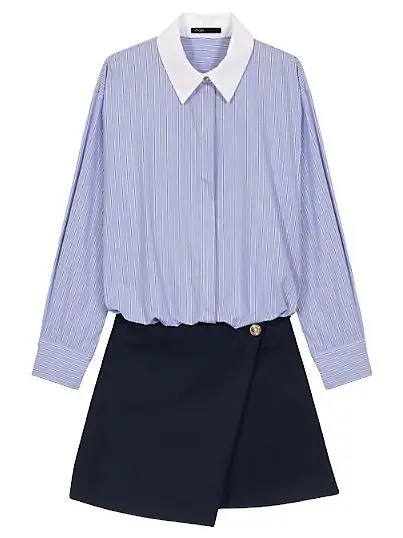 Maje Two-in-one Striped Shirt Dress - Blue Sky