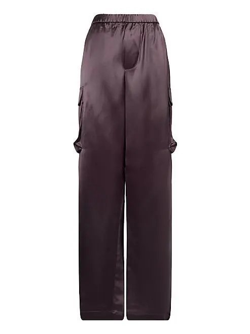 THE FRANKIE SHOP Patch-pocket Satin Cargo Pants - Dark Brown