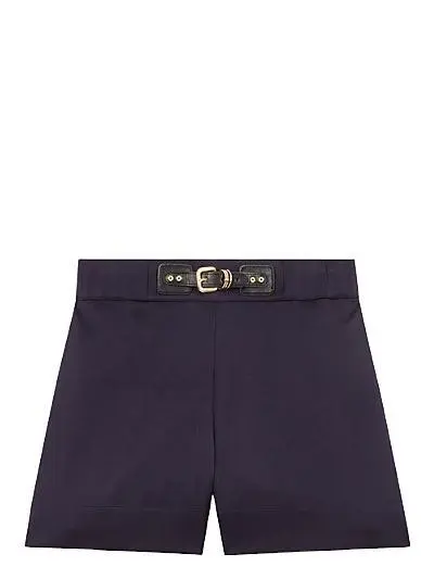 Maje Buckle-embellished Elasticated-waist Satin Shorts - Navy