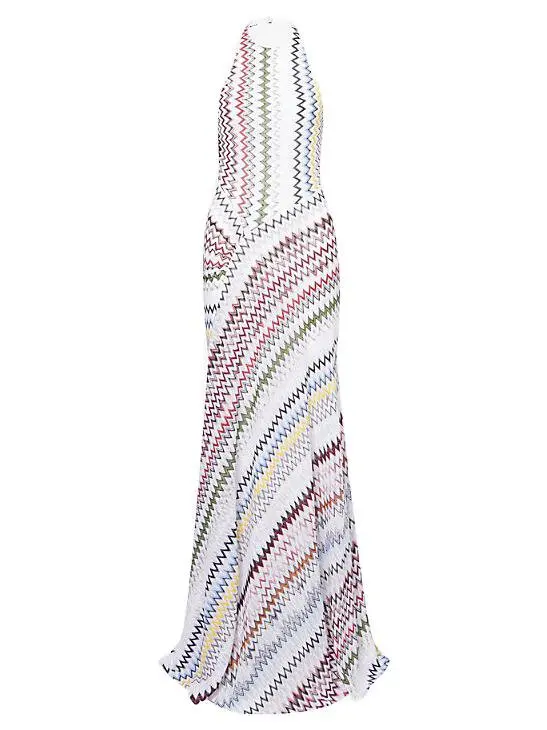 Missoni Chevron-print Halter-neck Knitted Maxi Dress - Multicolor White