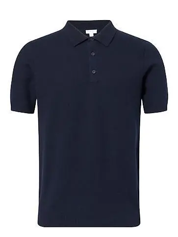 Sunspel Textured Short-sleeves Cotton-knit Polo Shirt - Navy
