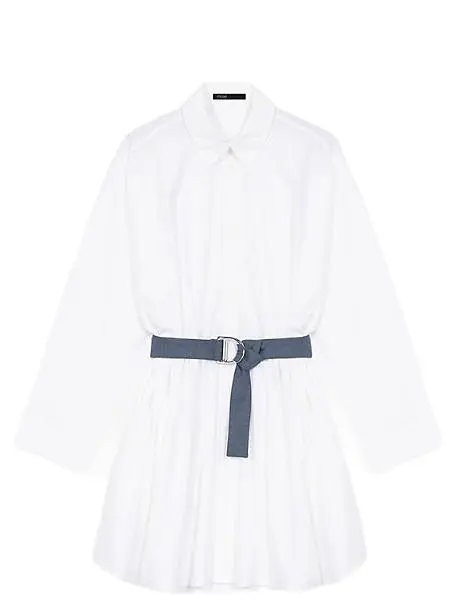 Maje Contrast-belt Cotton Shirt Dress - White