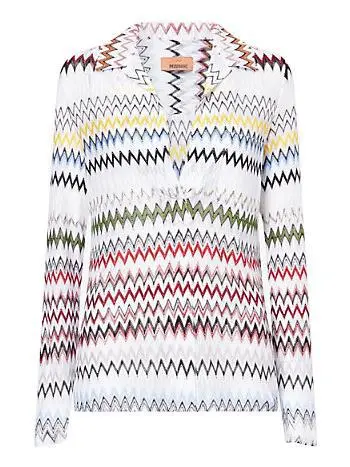 Missoni Chevron Collared Cotton-blend Blouse - Multicolor White