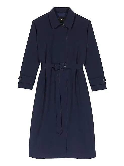 Maje Woven Trench Coat With Detachable Hood - Navy