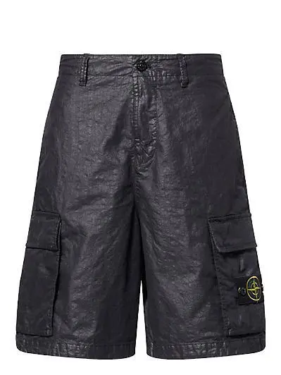 Stone Island Panama Patch-pocket Woven Cargo Shorts - Black
