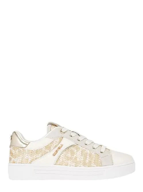 Carvela Daze Faux-leather And Raffia Trainers - Gold Comb