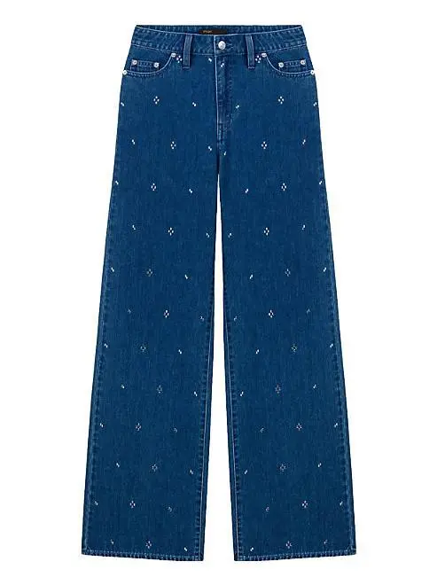 Maje Wide-leg Rhinestone-embellished Denim Jeans - Blue