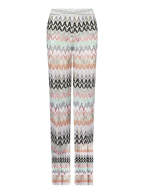 Missoni Geometric-print Lamé-knit Trousers - White Pink Light Blue
