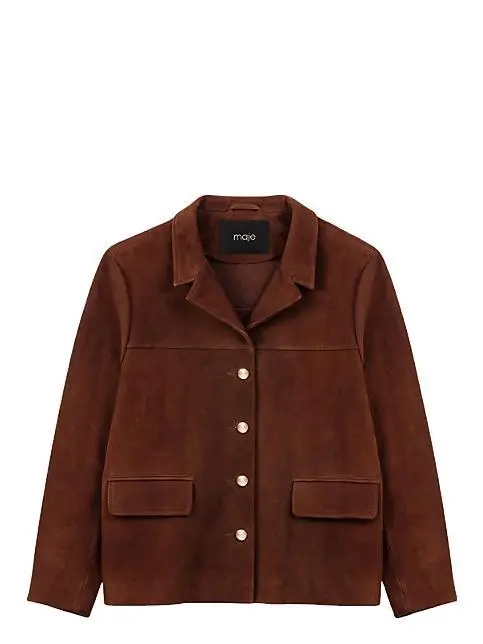 Maje Relaxed-fit Suede Jacket With Pockets - Chocolate