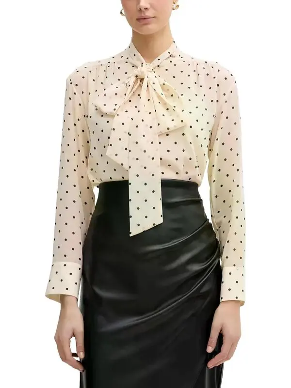 JOOP! Polka Dot Tie Blouse - Neutrals