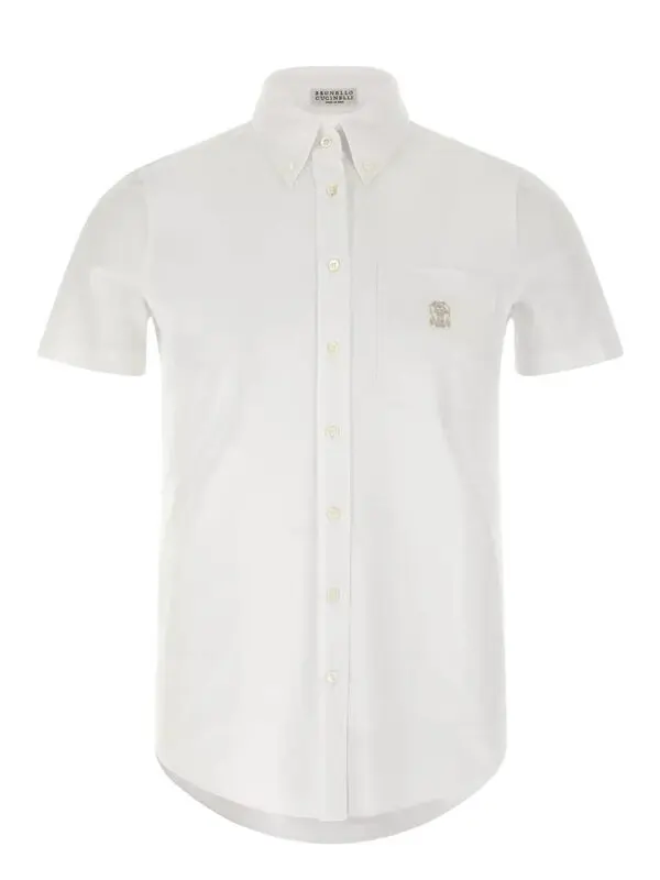 Brunello Cucinelli Embroidered Logo Pocket Shirt - White