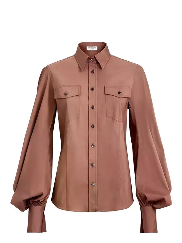 Brunello Cucinelli Balloon-sleeve Pocket Shirt - Brown