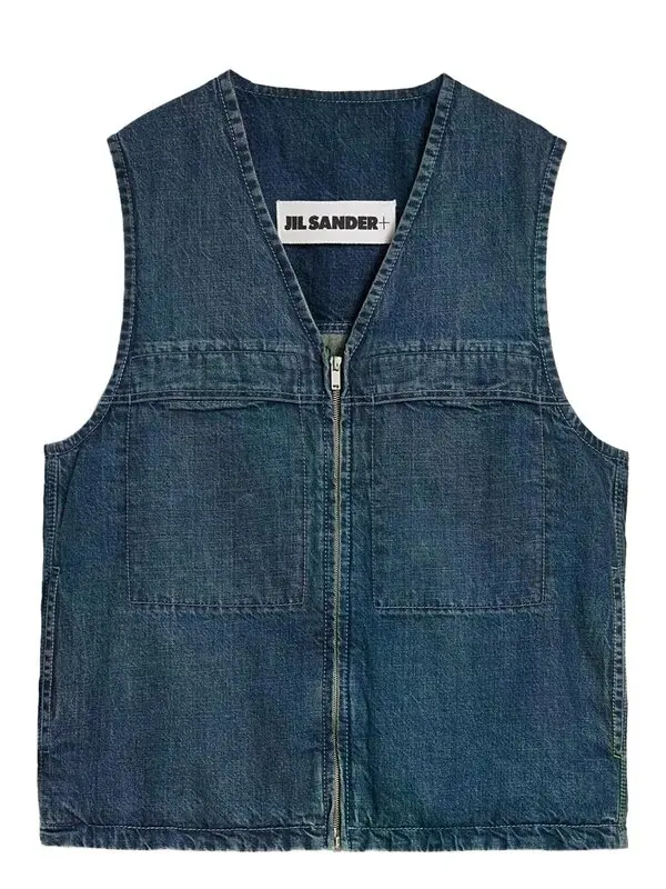 JIL SANDER Denim Gilet With Chest Pockets - Blue
