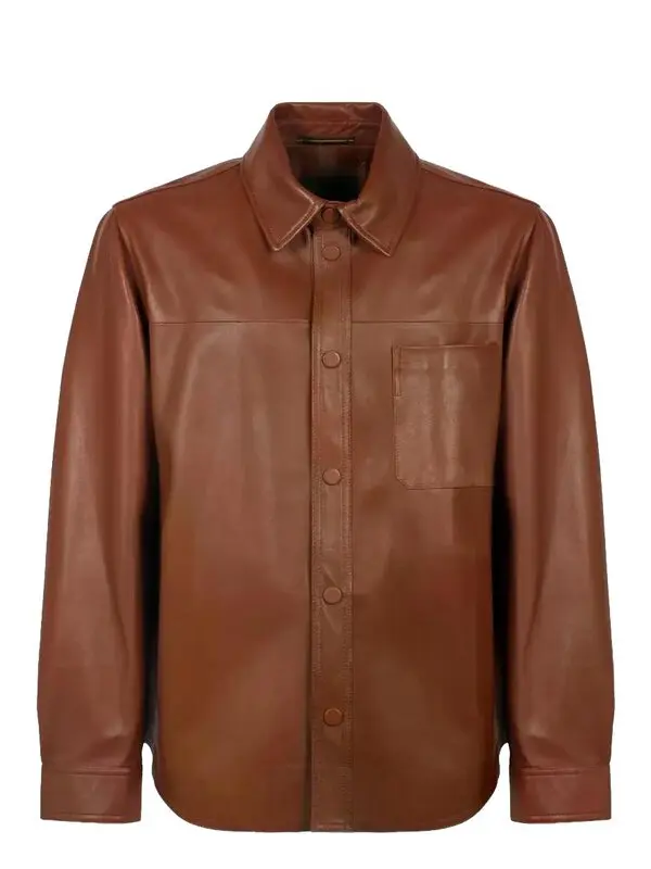 SLOWEAR Button Front Leather Shirt - Brown