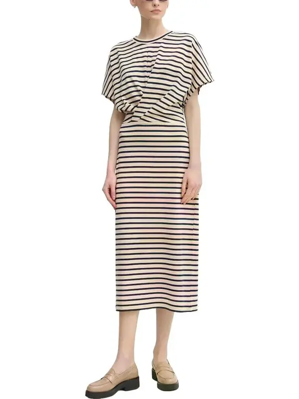 MARC AUREL Striped Midi Dress - Neutrals
