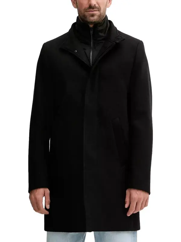 LINDBERGH Funnel-neck Button Coat - Black