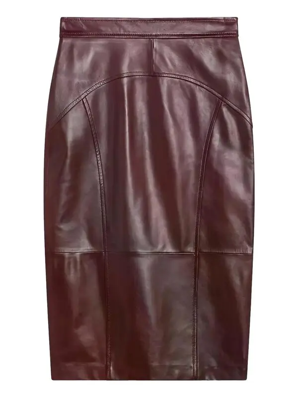 Max Mara Leather Pencil Skirt - Red