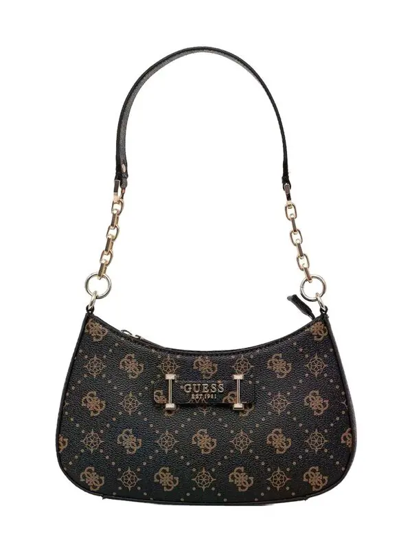 Guess Carrie Monogram Chain Shoulder Bag - Brown