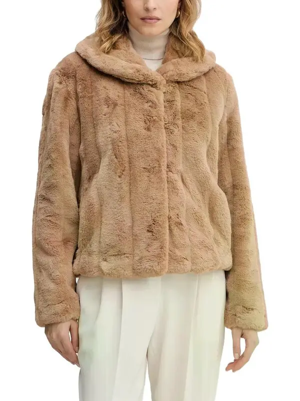 Guess Hooded Faux Fur Jacket - Neutrals