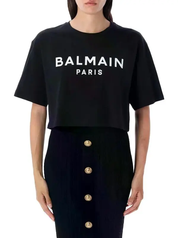Balmain Logo-print Cropped T-shirt - Black