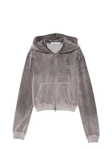 Alexander Wang Allover Hotfix Shrunken Zip Up Hoodie - Titanium