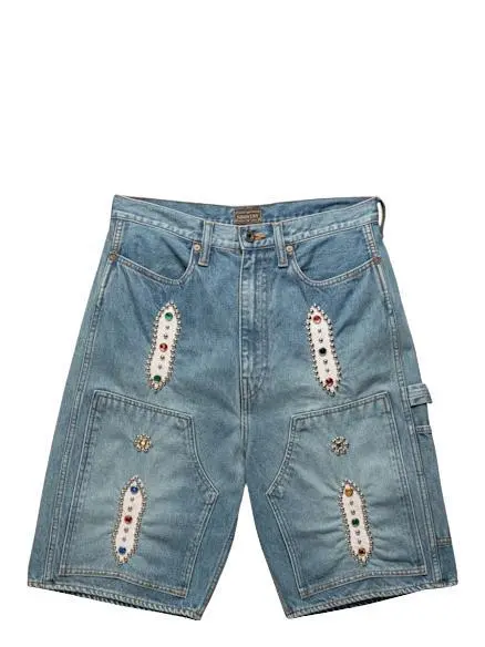 Kapital 14oz Denim Studs Remake Shorts - Light Indigo