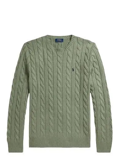 Polo Ralph Lauren Long Sleeve Cotton Cable Knit Crewneck Sweater - Fern Green Heather