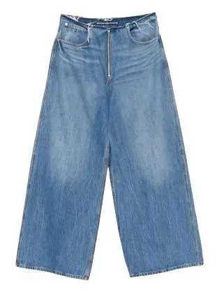 Alexander Wang Exposed Zipper Surge Wide Leg Jean - Vintage Marbled Blue