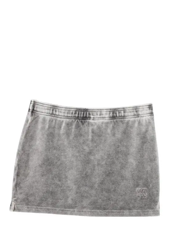 Alexander Wang Mid Rise Mini Embossed Logo Skirt - Washed Alloy