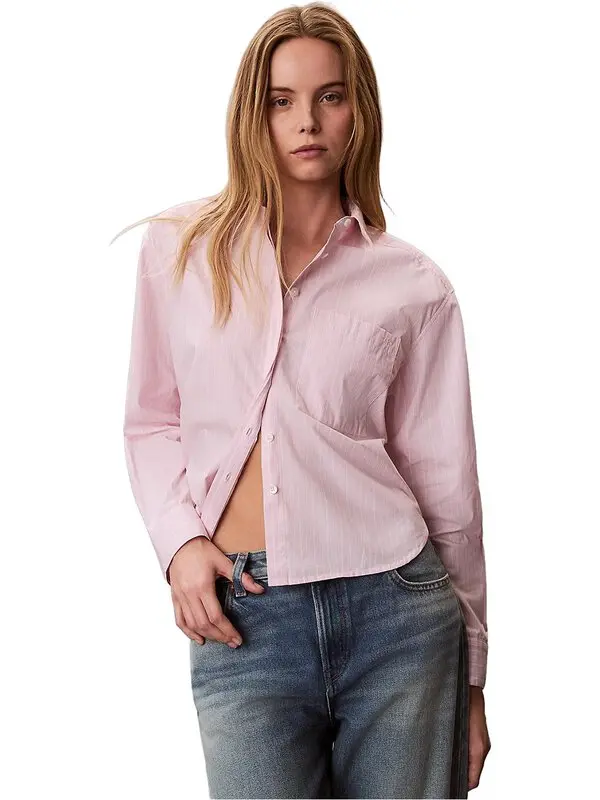 Calvin Klein Cotton Poplin Boxy Shirt - Cradle Pink Stripe