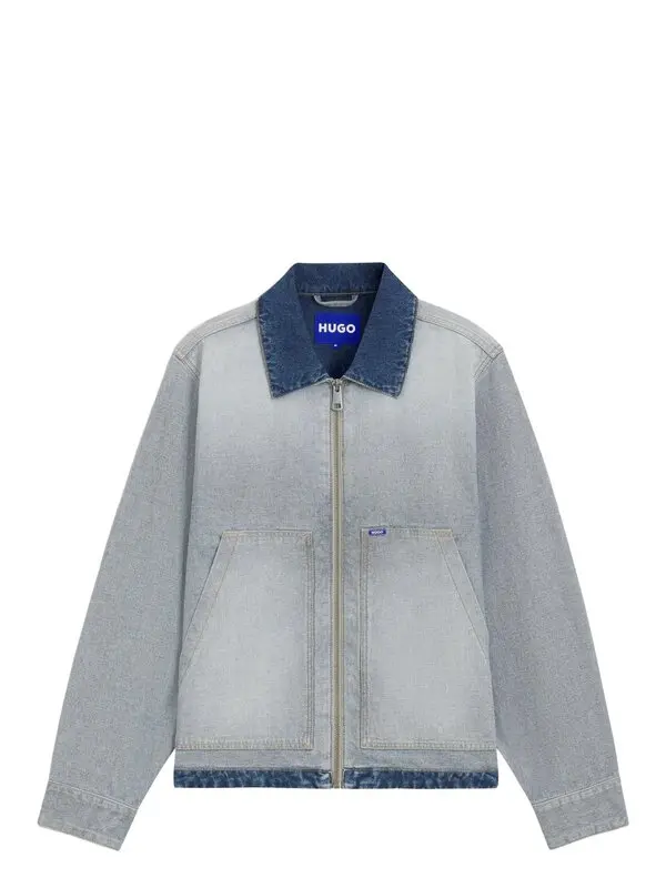 Hugo Denim Jacket With Inside-out Styling - Light Blue