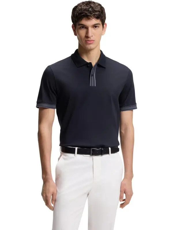 BOSS Striped-trim Polo Shirt In Mercerised Cotton - Dark Blue