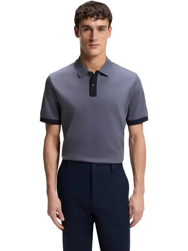 BOSS Striped-trim Polo Shirt In Mercerised Cotton - Light Blue