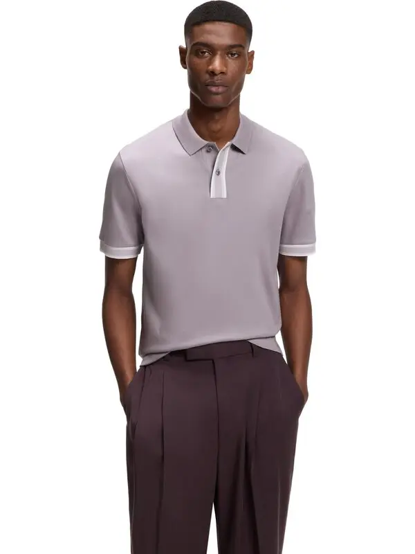 BOSS Striped-trim Polo Shirt In Mercerised Cotton - Light Purple