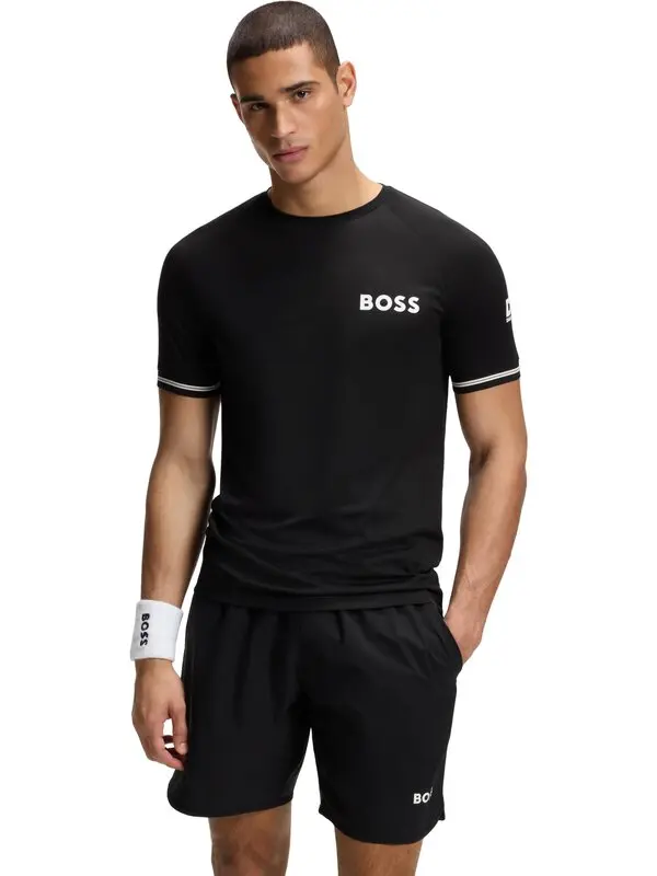 BOSS Slim-fit T-shirt In Structured Fabric With Contrast Details - Black