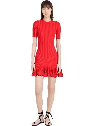 Proenza Schouler Viscose Ribbed Godet Mini Dress - Red