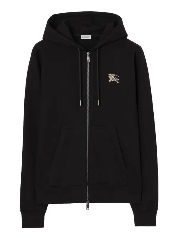 Burberry Check Knight Stamp Cotton Zip Hoodie - Black