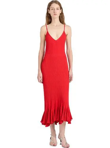 Proenza Schouler Viscose Ribbed Godet Giuditta Dress - Red