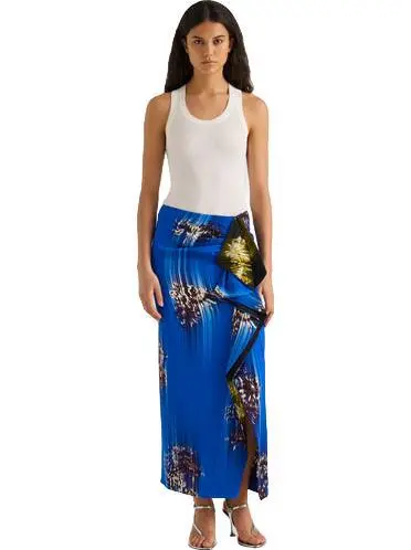 Proenza Schouler Cella Printed Ruffle Skirt - Cerulean Multi