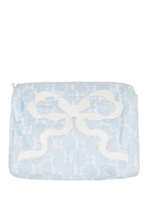 LoveShackFancy Octavia Quilted Bow Print Pouch - Chilled Blue