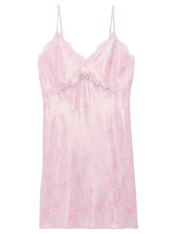 LoveShackFancy Lace Trim Satin Mini Dress - Pink Tulip Shine Ribbon