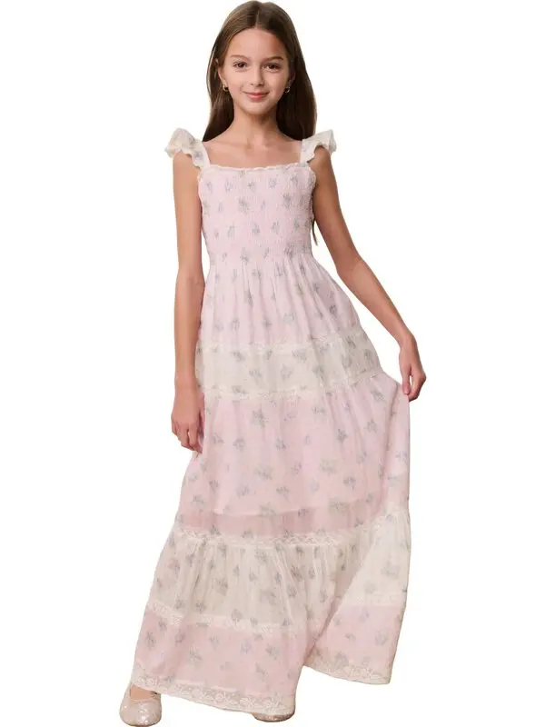LoveShackFancy Tween Rhiannon Mixed Print Maxi Dress - Lilac Vanilla