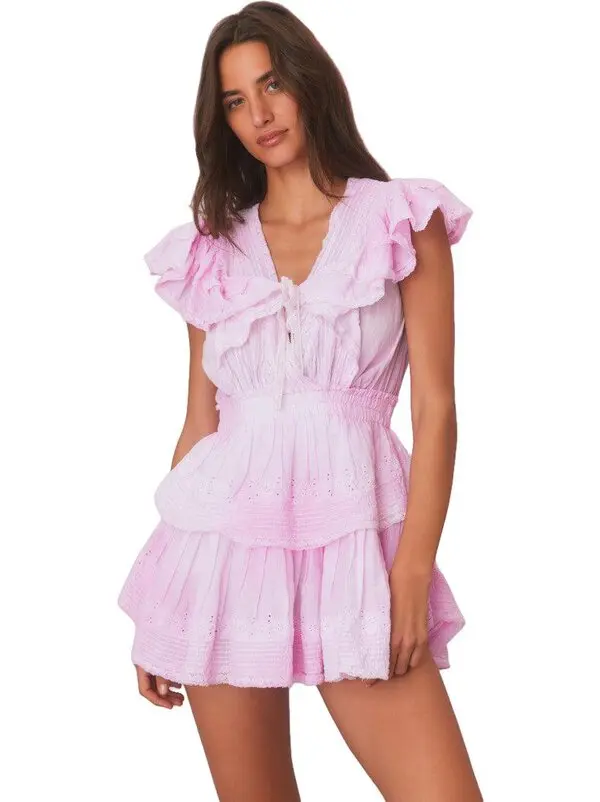 LoveShackFancy Gwen Upcycled Mini Dress - Peony Pink