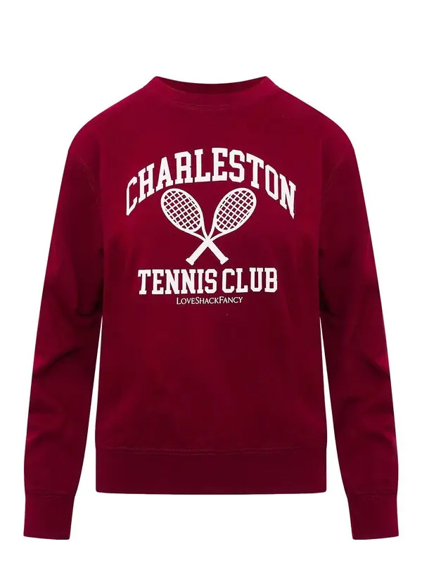 LoveShackFancy Charleston Tennis Graphic Top - Burgundy