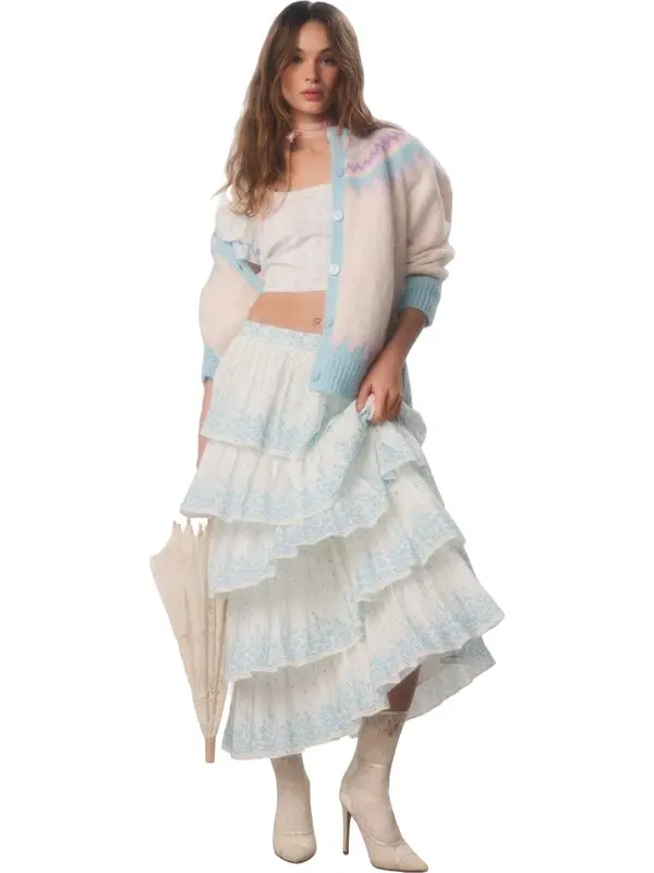 LoveShackFancy Re-edition Julieta Tiered Cotton Maxi Skirt - Bonnet